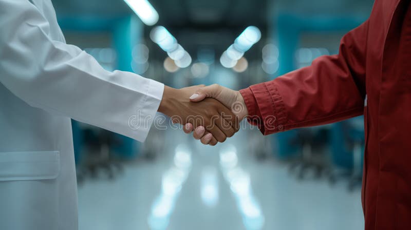 Two Scientists of Different Races Shake Hands in a Modern Laboratory ...