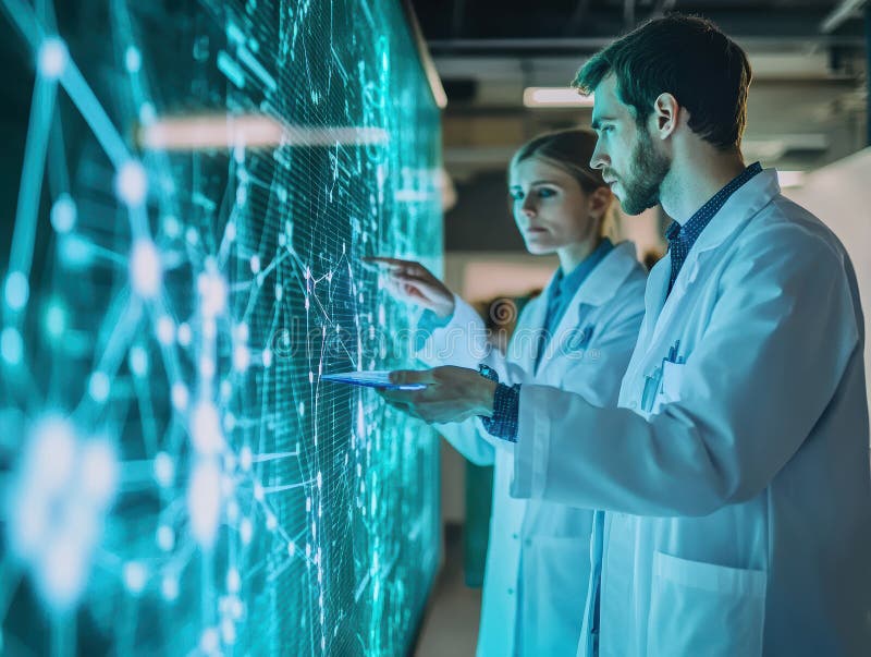 Two Scientists or Engineers Examining an Interactive Circuit Board ...