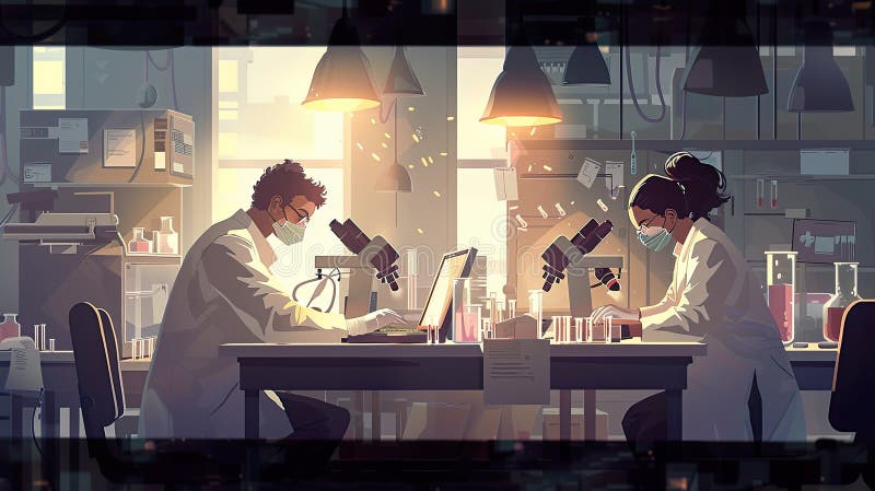 Two Scientists in Masks, Research in Modern Laboratory Setting Stock ...