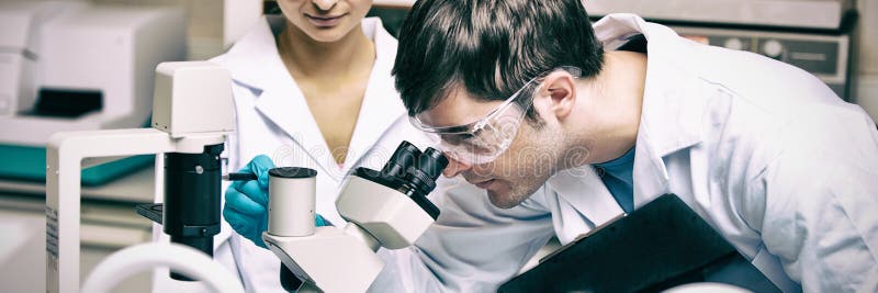 Two Scientists Observing Something Microscope Stock Photos - Free ...