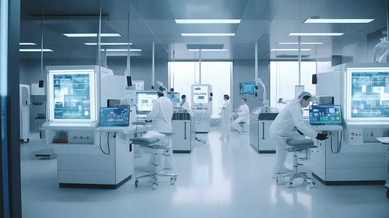 Two Scientists in Protective Labcoats Working in Bio Laboratory, Neural ...