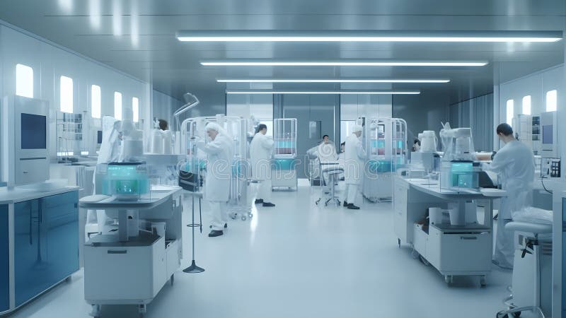 Two Scientists in Protective Labcoats Working in Bio Laboratory, Neural ...