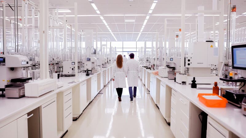 Two Scientists Walking Around a Lab with Lots of Cool Stuff. Stock ...