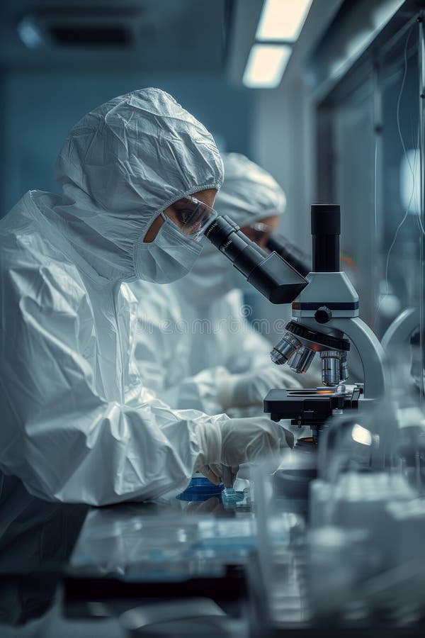 Two Scientists in Protective Suits Conducting Research Under a ...