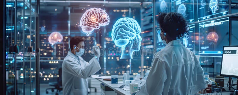 Futuristic Scientist Examining Advanced Holographic Technology High ...