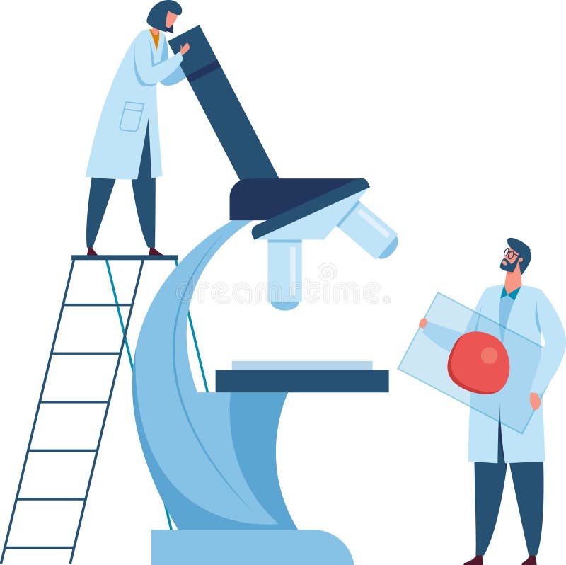 Two Scientists in White Coats are Conducting Research, One Adjusting a ...