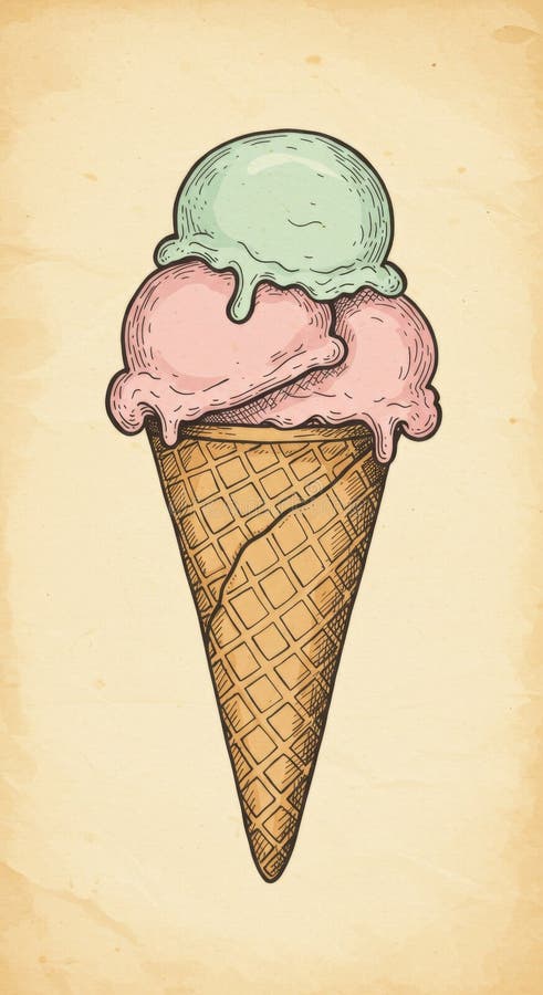 Two Scoop Ice Cream Cone Illustration Stock Illustration - Illustration ...