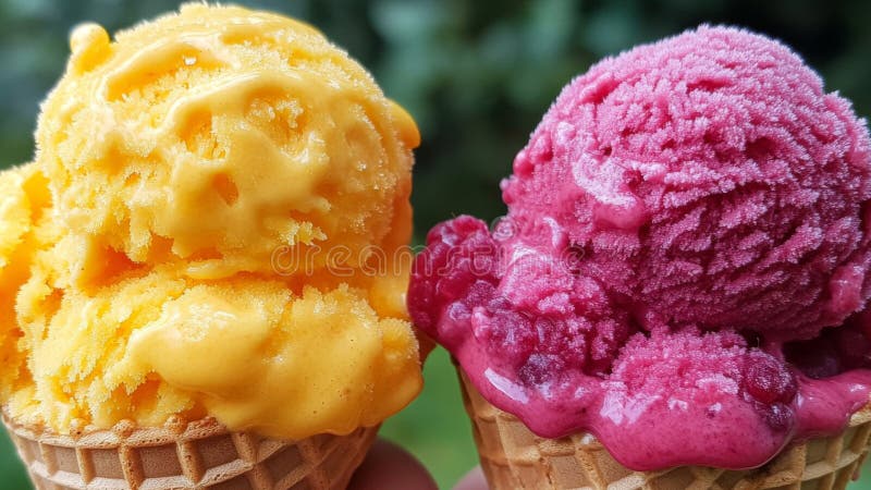 Two Scoops of Ice Cream in Waffle Cones Stock Illustration ...