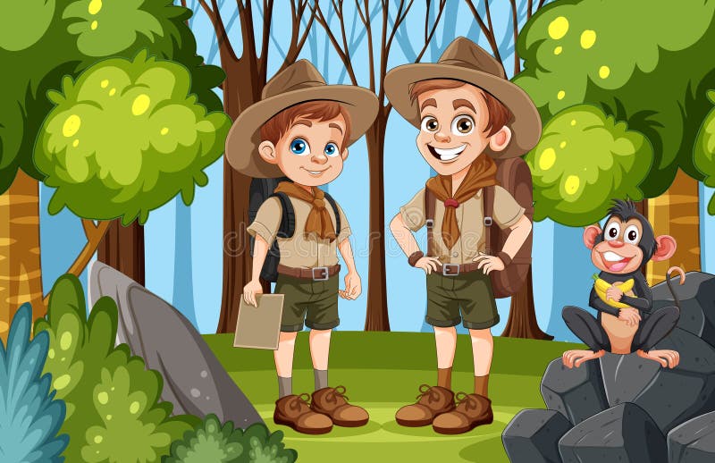 Two scouts and a monkey stock vector. Illustration of boys - 331060597