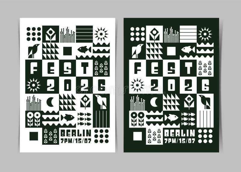 Two Screen Print Mid Century Modern Monochrome Event Posters Template ...