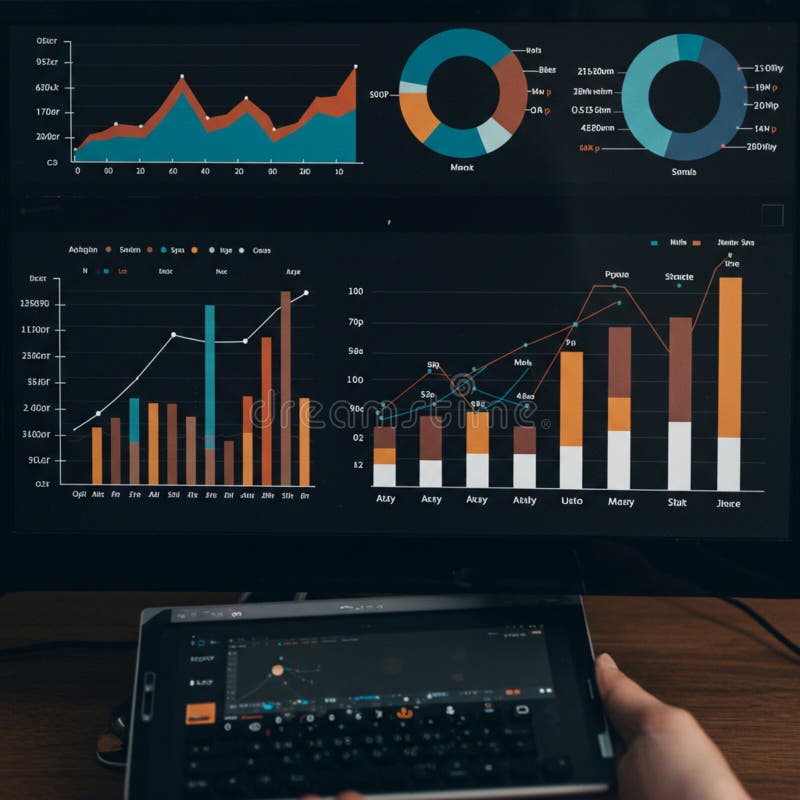 Two Screens Display Data Visualizations. the Larger Screen Shows Three ...