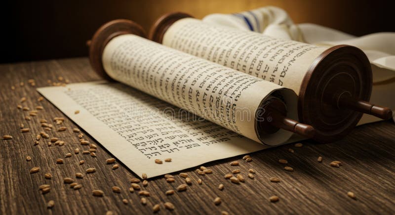 Two Scrolls with Hebrew Text are on a Table Stock Illustration ...