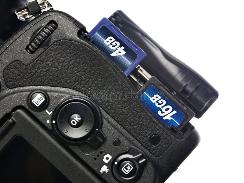 Two SD Memory Flash Card in Camera Stock Photo - Image of dslr, black ...