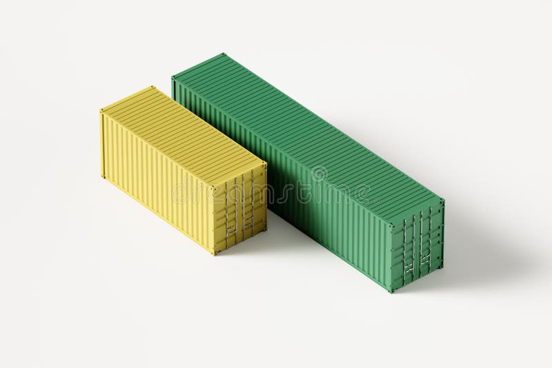 Two Sea Containers of Different Sizes and Colors, Isolated on a White ...