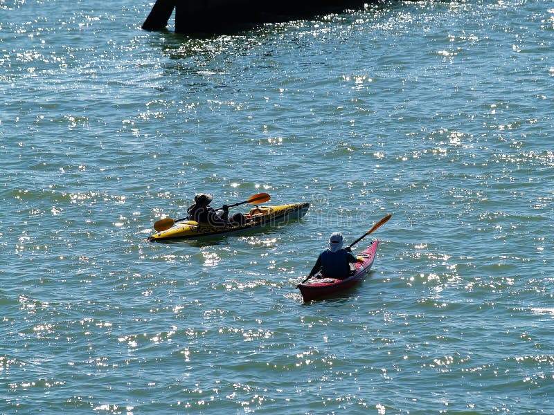 Two Sea Kayaks on San Francisco Bay Stock Photo - Image of yellow ...