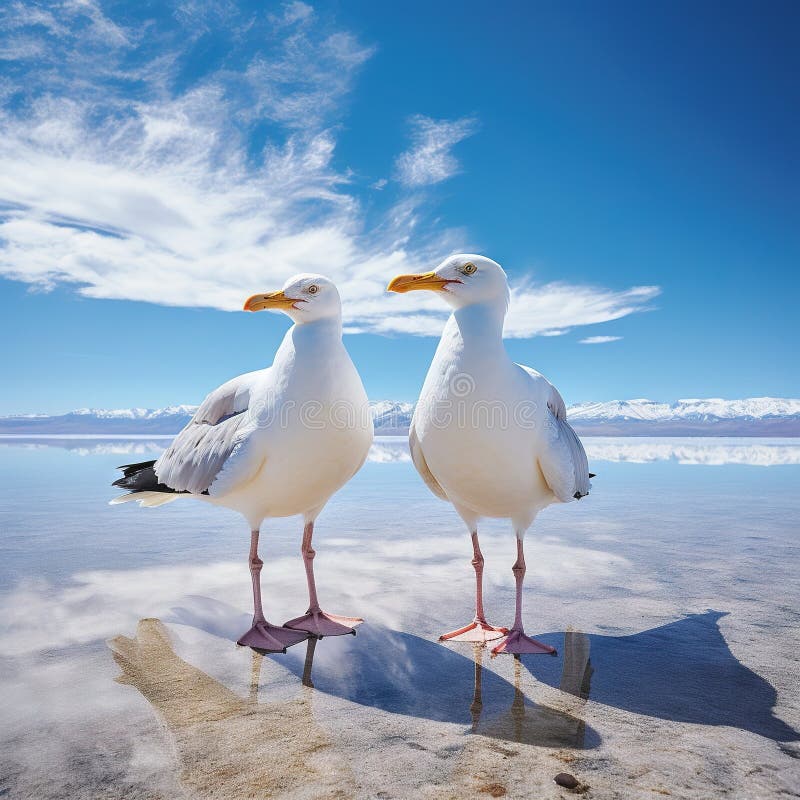 Two Seagulls Side by Side Against Sky Stock Illustration - Illustration ...
