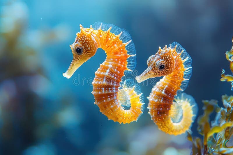 Two Seahorses Swimming in Blue Water Stock Illustration - Illustration ...