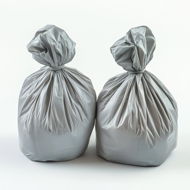 Two Sealed Black Trash Bags with Realistic Texture, Isolated on ...