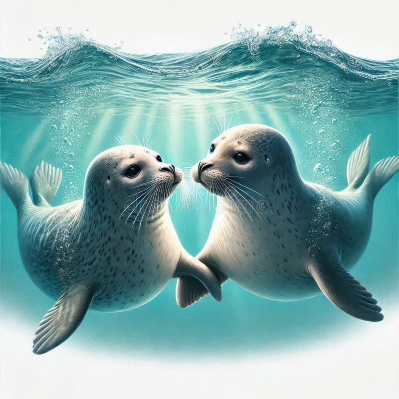 Two Seals Play Underwater in the Rays of Light. Stock Photo - Image of ...