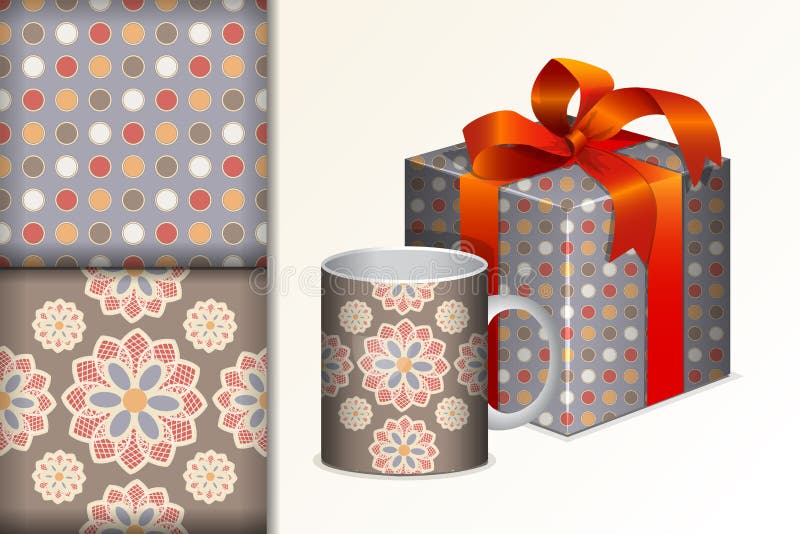 Two Seamless Pattern in Pastel Colors with Gift and Mug Layout Design ...