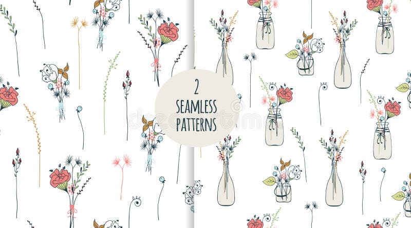 Two Seamless Pattern with Thin Long Flowers. Stock Vector ...