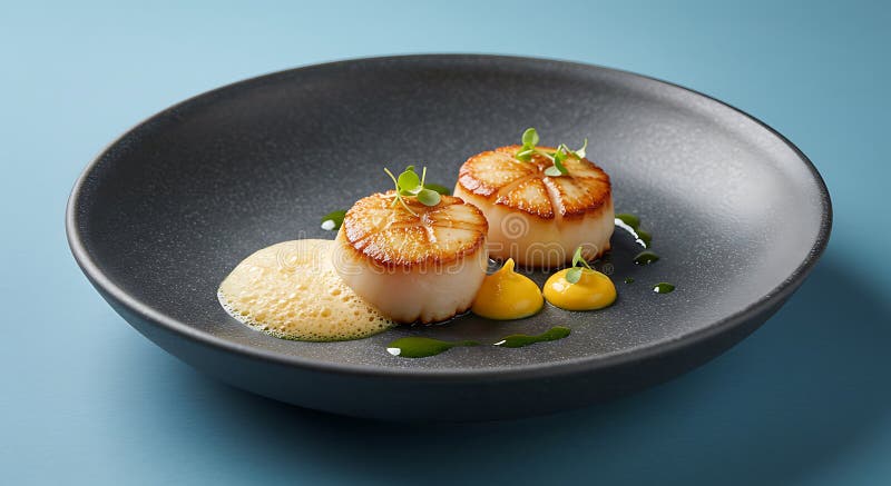 Two Seared Scallops, a Culinary Masterpiece, Elegantly Presented Stock ...