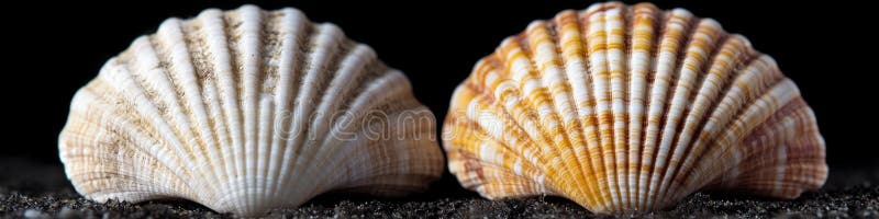 Two Seashells Sit on a Dark, Matte Surface Stock Photo - Image of ...