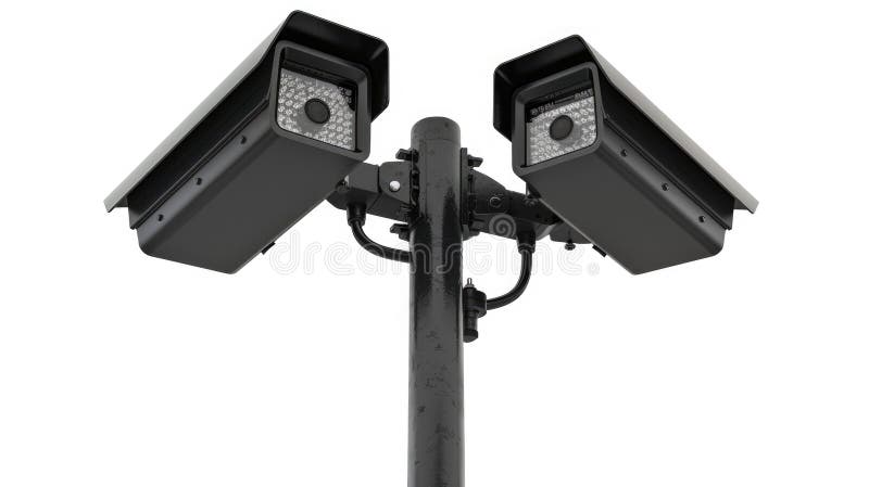 Two Security Cameras Mounted on a Pole Against a White Background Stock ...
