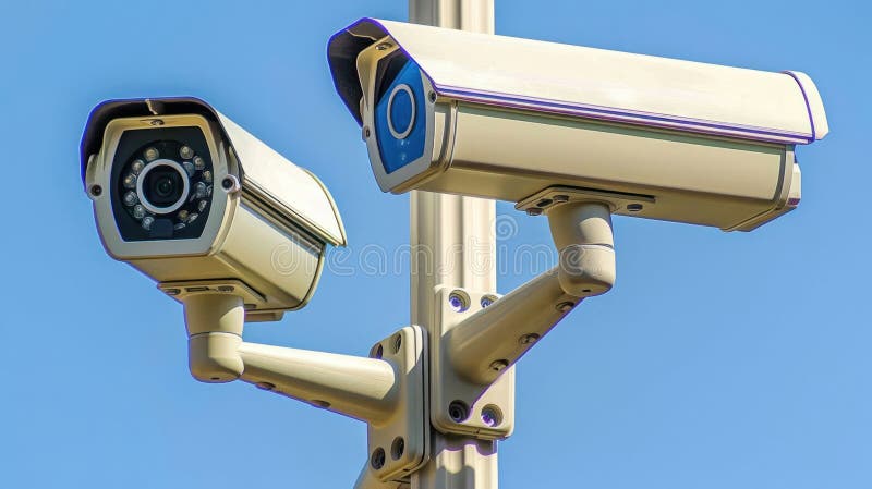 Two Security Cameras are Mounted on a Pole Stock Illustration ...
