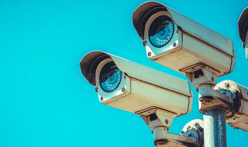 Two Security Cameras are Mounted on a Pole, One of Which is Facing the ...