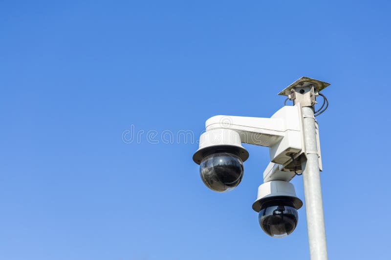 Two Security Cameras are Mounted on a Pole. Stock Image - Image of pole ...