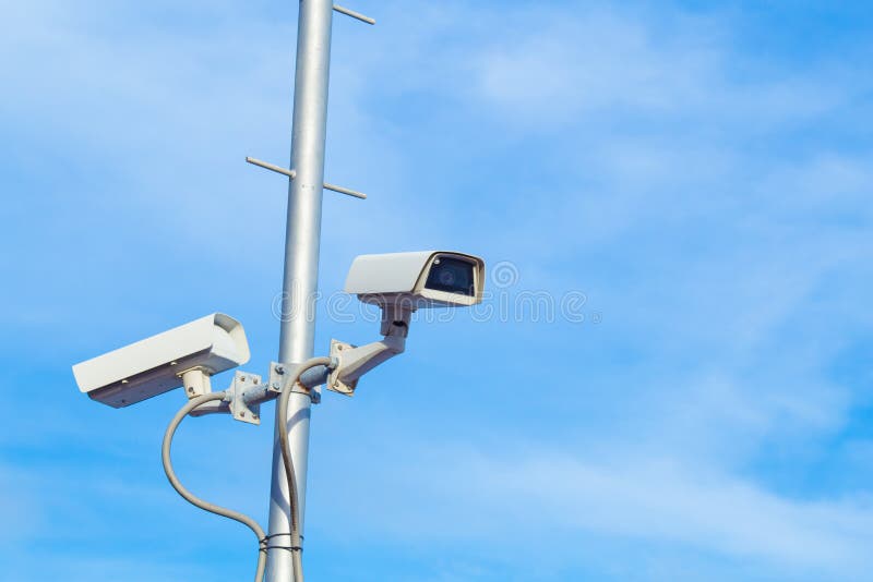 Security cameras on a pole stock image. Image of protection - 14936483