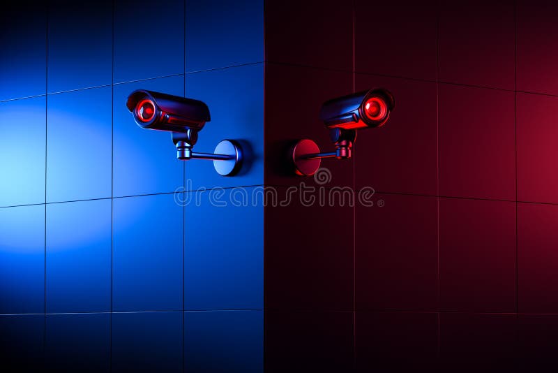 Two Security CCTV Cameras on the Wall Corner; Copy Space for Text ...