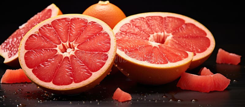 Two Seedless Grapefruits Halved on Table, Nutritious Citrus Fruit Stock ...