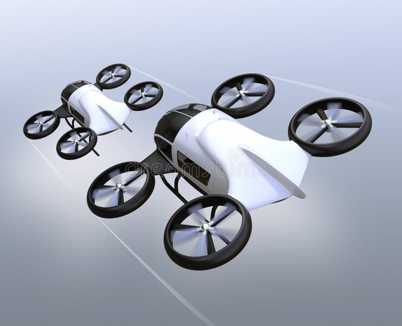 Two Self-driving Passenger Drones Flying in the Sky Stock Illustration ...