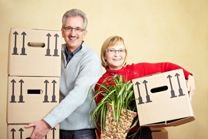 Two Senior People Carrying Packing Stock Image - Image of interior ...