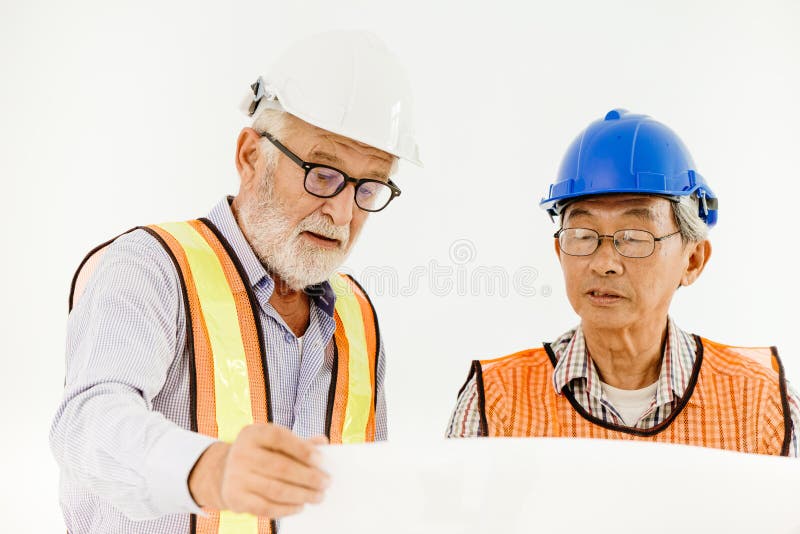 Two Senior Professional Architecture Engineer Consulting with Builder ...