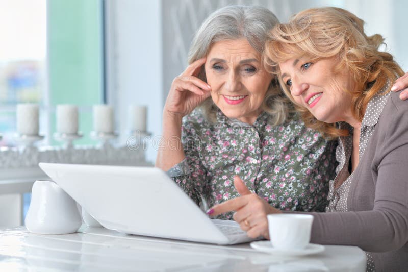 Two Senior Women Using Laptop Stock Photo - Image of table, indoors ...