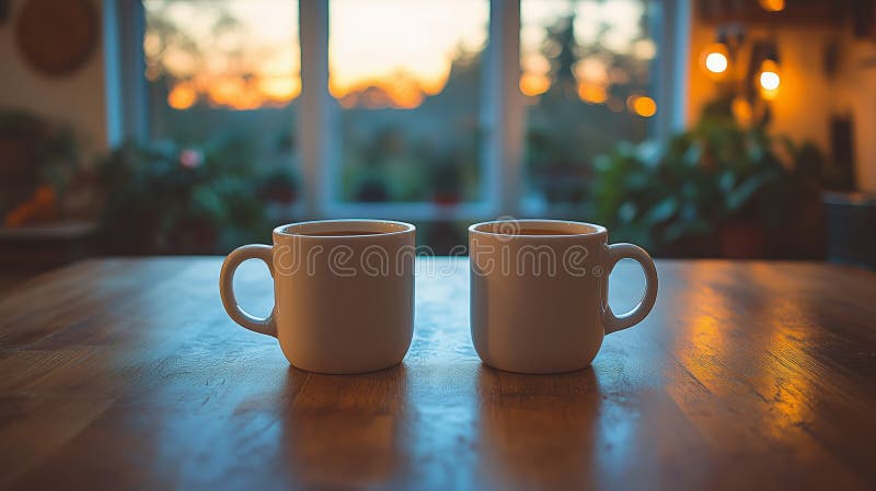 Two Separate Coffee Cups on a Kitchen Table Stock Photo - Image of ...