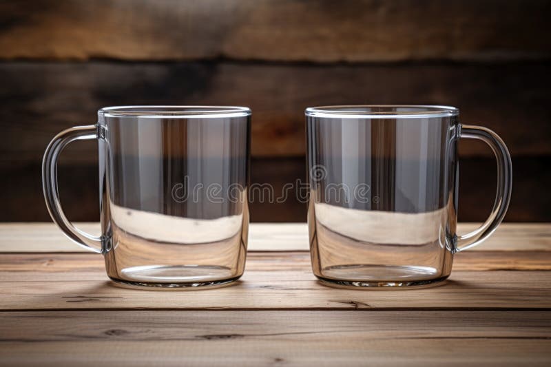Two Separate Coffee Mugs on a Split Wooden Table Stock Illustration ...