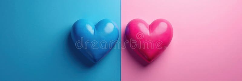Two Separate Hearts, One Blue, One Pink, on a Split Background ...