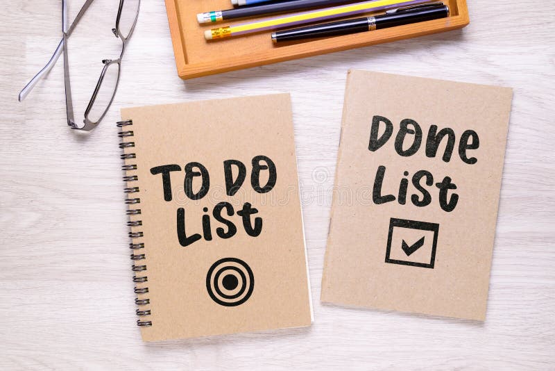 To Do List and Done List Notebook Stock Photo - Image of desk ...