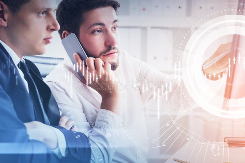 Two Serious Businessman Work Together Analyzing the Stock Market Stock ...