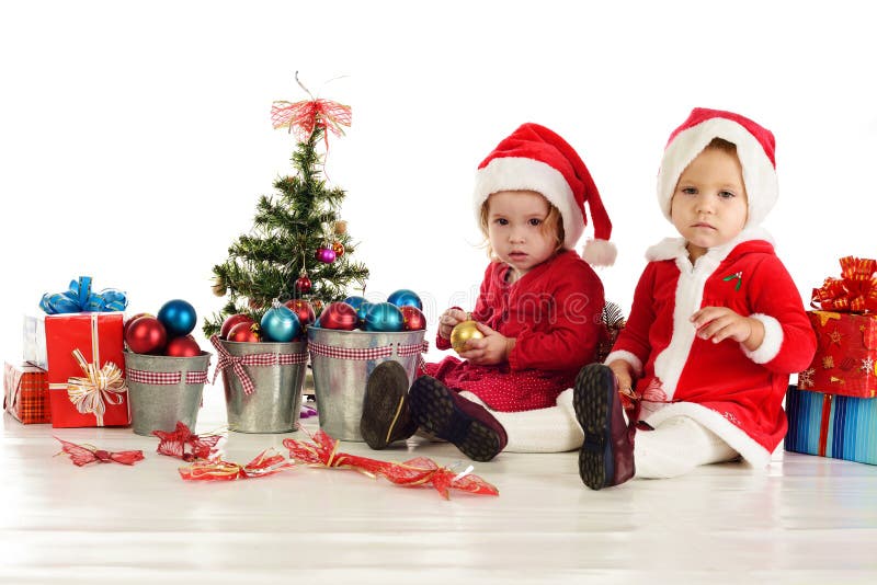Two serious santa girls stock photo. Image of beautiful - 28082994