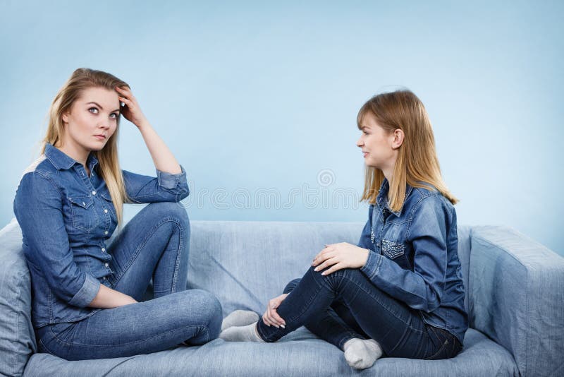 Two Serious Women Friends Thinking Stock Image Image Of Reflecting Knowing 115012219