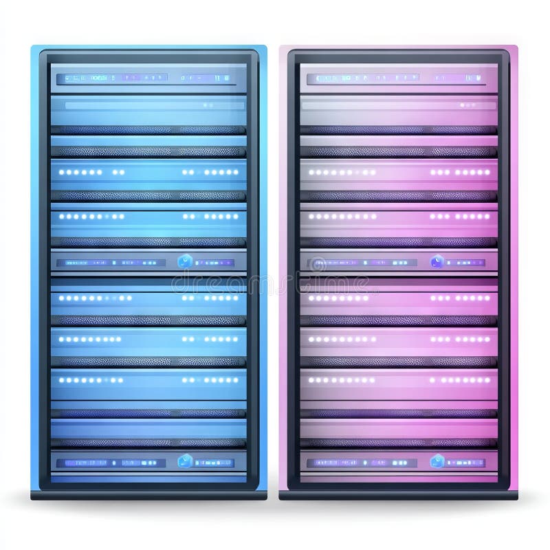 Two Server Racks, One Blue and One Pink. Stock Illustration ...