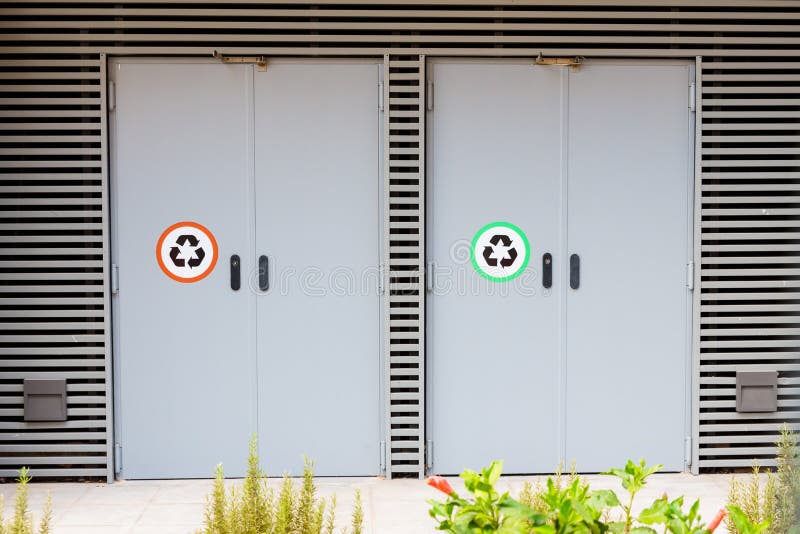 Two Service Doors To Remove Recyclable Garbage from an Office Building ...