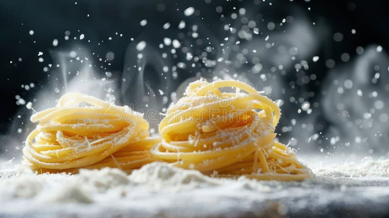 Delicious Spaghetti with Parmesan Cheese and Flour Dust Stock ...