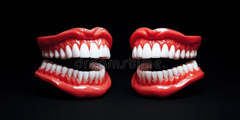 Two Sets of Dentures in Bold Red Highlight Importance of Dental ...