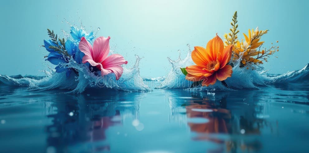 Two Sets of Parallel Prints Disappearing into Water, Perspective ...